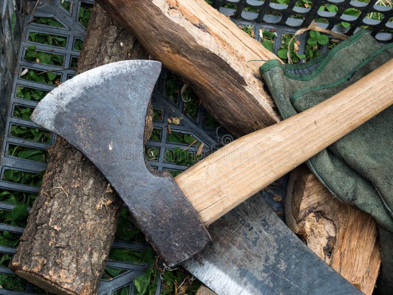 Old Axe and Splinters of Wood Stock Image - Image of sharp ...