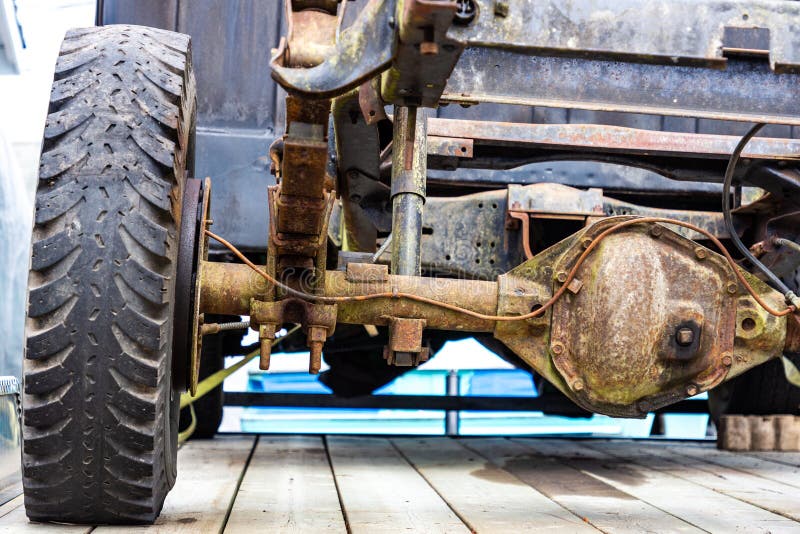 Old Axel and Wheel on Vintage Vehicle Stock Image - Image of truck ...