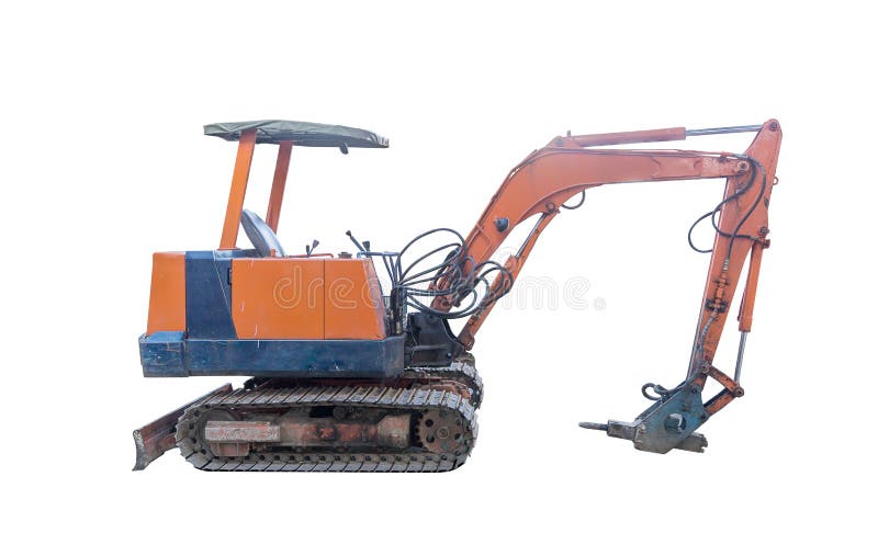 Old Backhoe Isolated on White, Side View Stock Photo - Image of ...