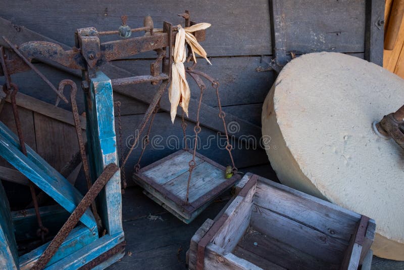 An old balance in a barn stock photo. Image of iron - 130569282