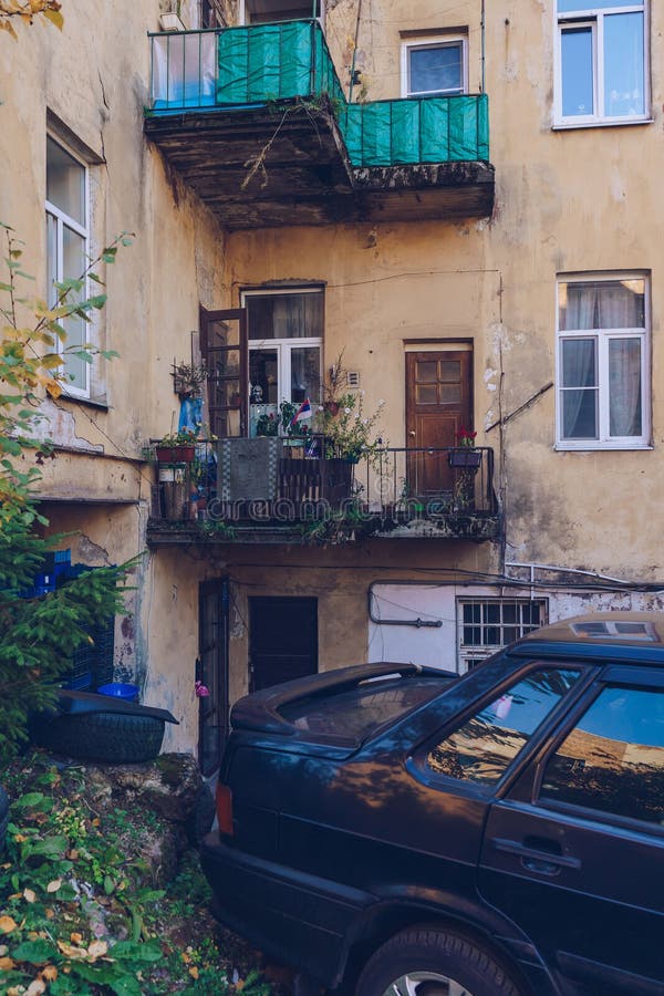 Old Balcony and Courtyard of Building in Wiborg Stock Photo - Image of ...