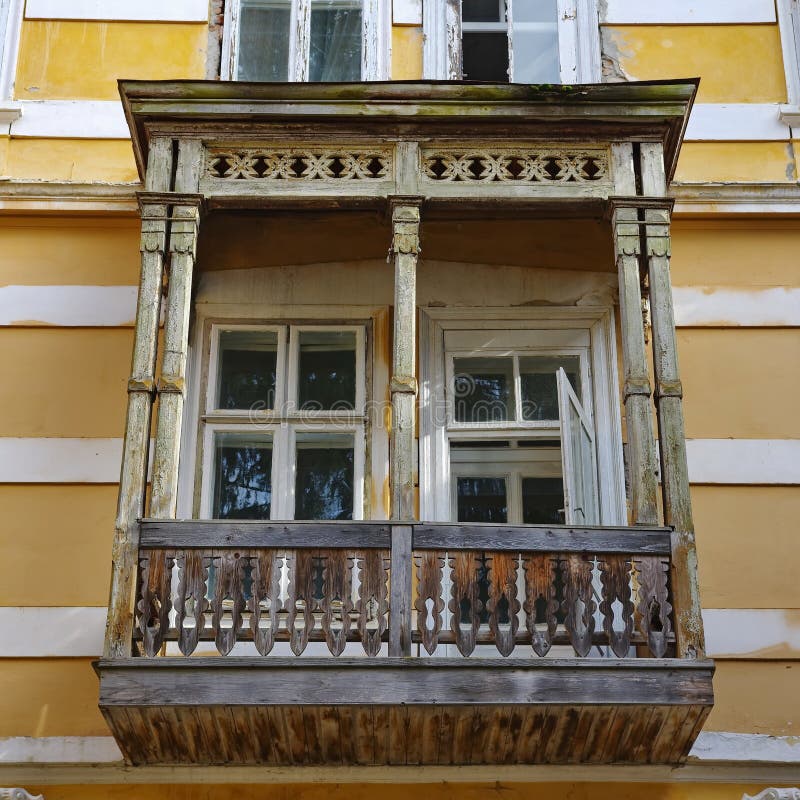 Old balcony stock photo. Image of house, carved, windows - 67798924