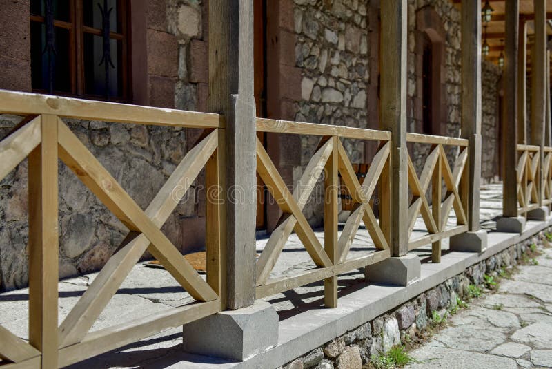 Old Balcony with Wooden Railing . Stock Photo - Image of neighborhood ...