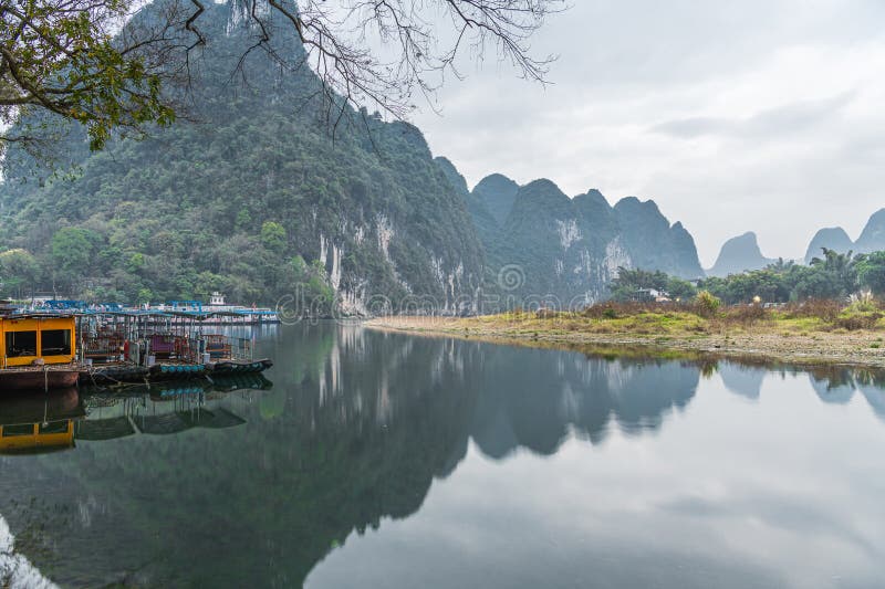 Old Bamboo Rafts at the Li River Shore in Xingping, Guilin, China ...