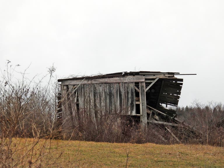 Old Farm Shed Building Falling Down in Fingerlakes Late Winter Stock ...