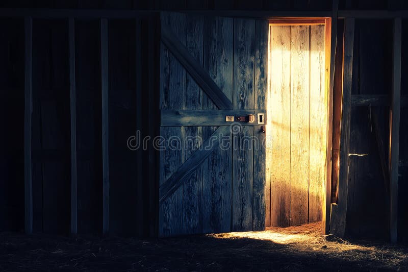 Open Door is Beautifully Illuminated Inside an Old, Rustic Barn ...