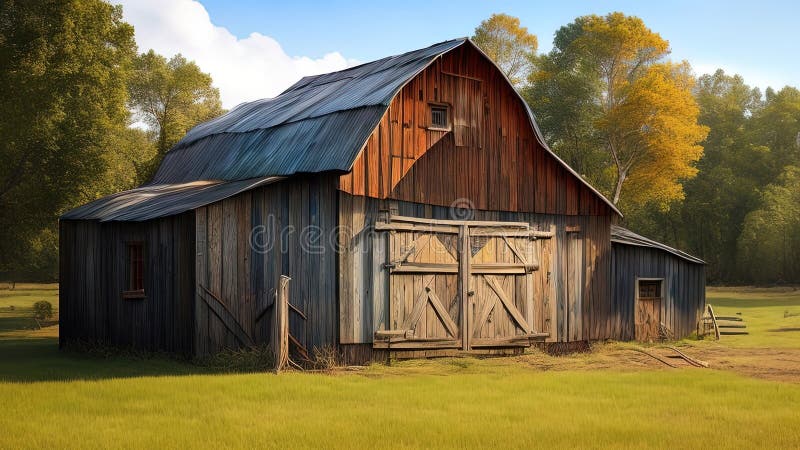 Old Barn in the Field. 3D Render Stock Illustration - Illustration of ...