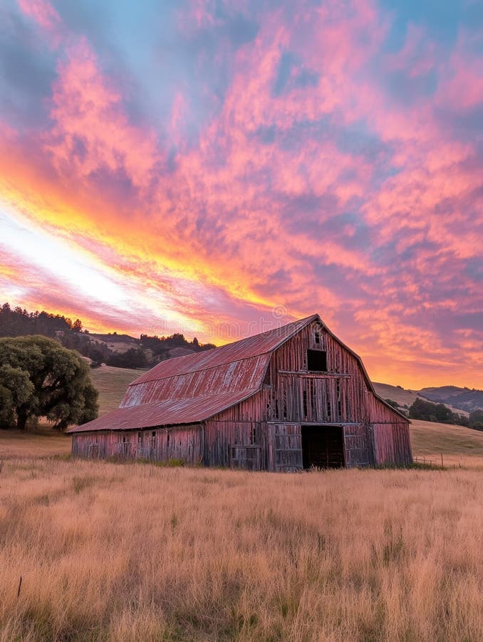Old Barn in Field at Sunset Stock Photo - Image of sunset, countryside ...