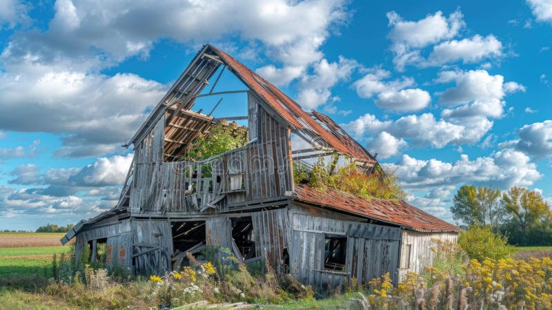 Old Barn with Rusty Roof in a Field, Suitable for Rustic Themes Stock ...