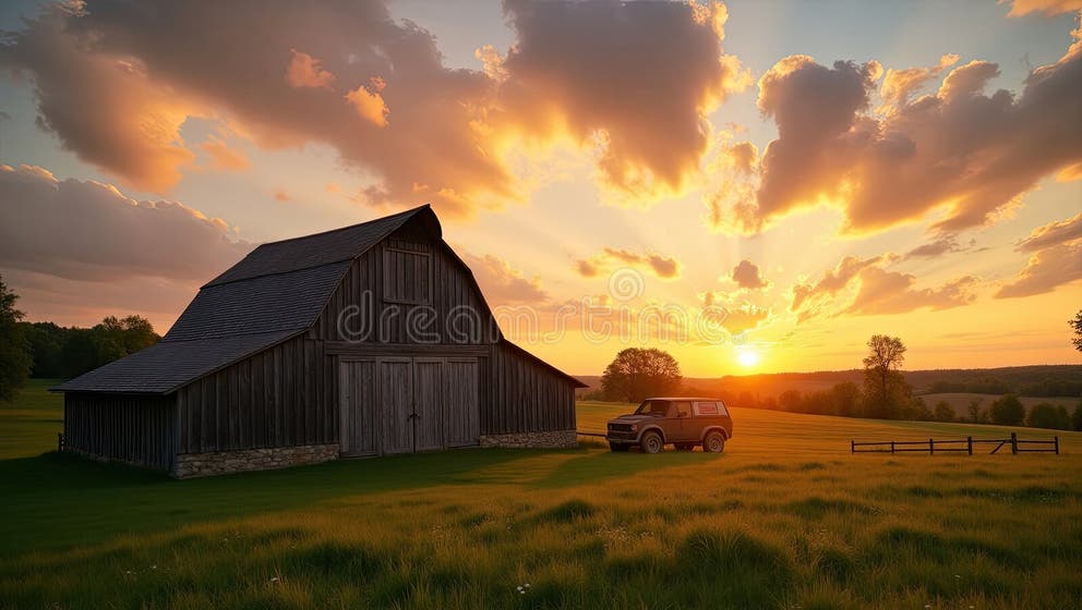 Old Barn at Sunset in Rural Landscape Stock Photo - Image of wood ...