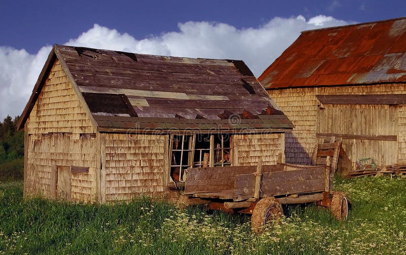 Old Barn and Wagon stock photo. Image of grass, outdoors - 273051382