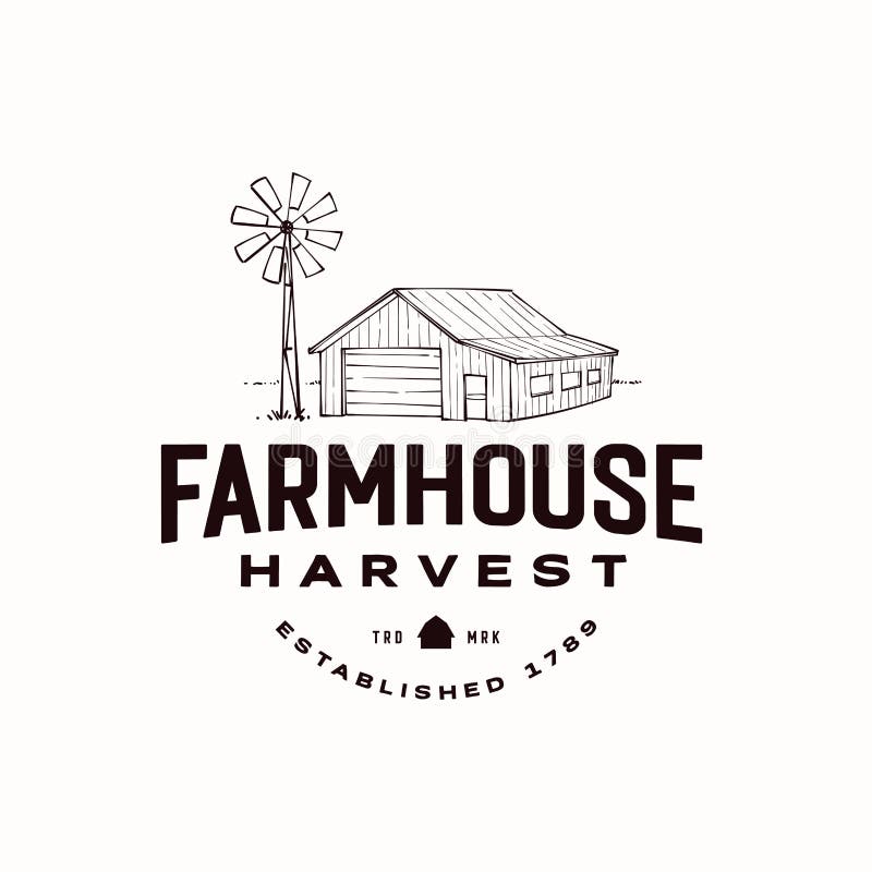 Old Barn with Windmill Vintage Logo Design Template Stock Vector ...