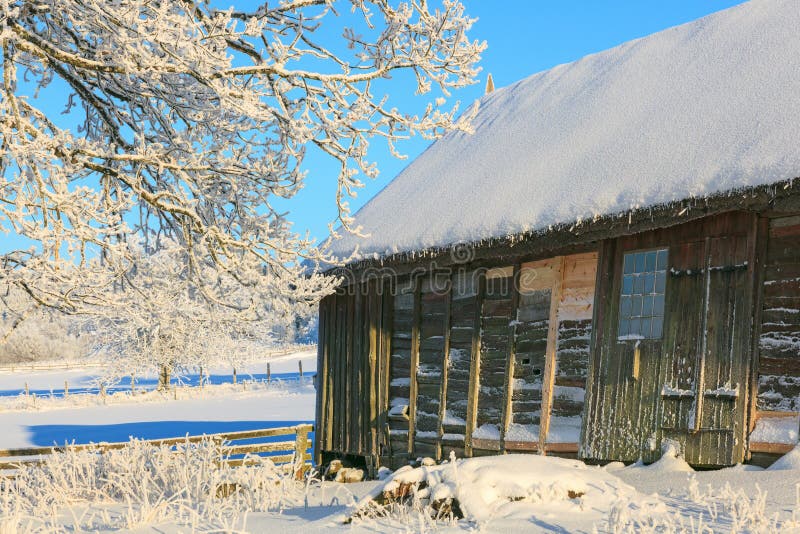 Old barn in winter stock photo. Image of snowy, building - 45914692
