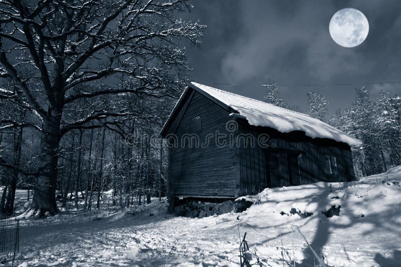 Old barn in winter snow stock image. Image of forest - 19282305