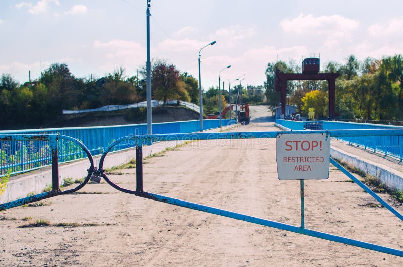 Old Barrier with a Lock and a Sign, Restricted Area Stock Image - Image ...