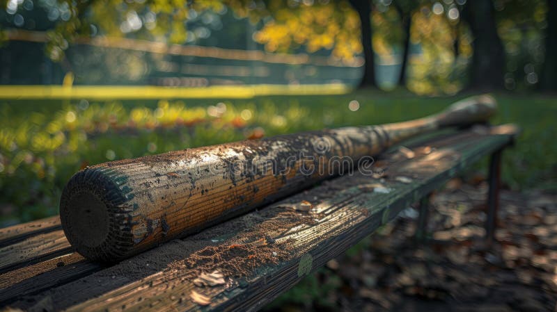Old Baseball Bat on a Park Bench Stock Photo - Image of area, empty ...