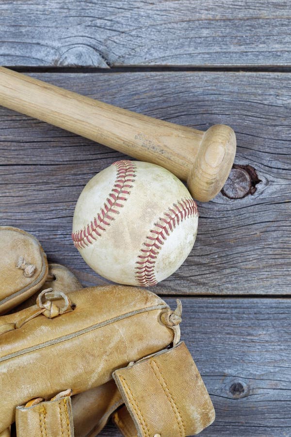Old Baseball Items on Rustic Wood Stock Image - Image of sport ...