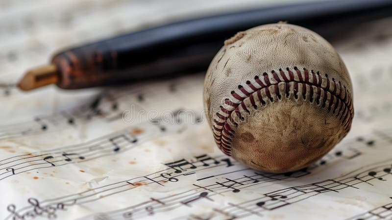 Old Baseball on Musical Note Sheets Stock Illustration - Illustration ...