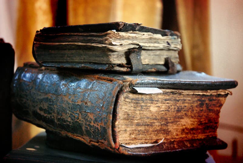An Old Battered Leather-bound Bible Lies on the Altar Stock Photo ...