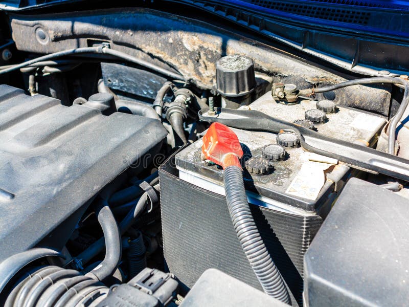 Old Battery Car Terminal in Engine Room Stock Image - Image of ...