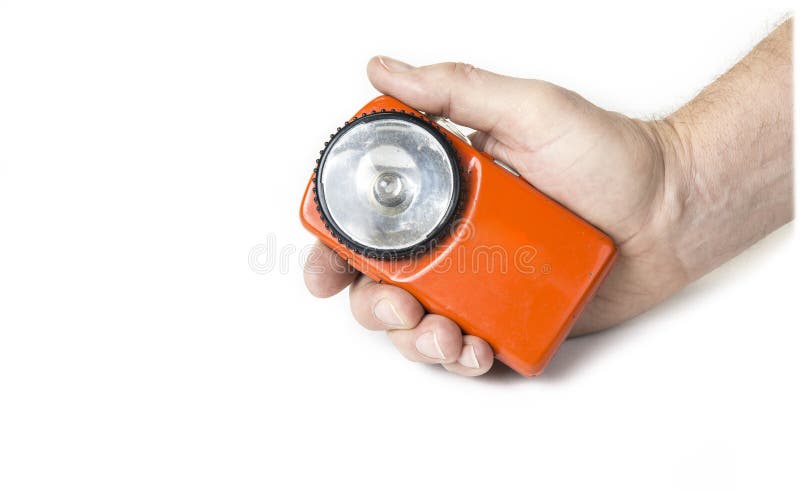 Old Battery Flashlight with Handle Isolated. Stock Photo - Image of ...