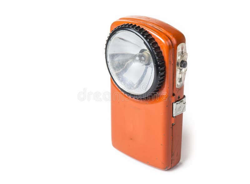 Old Battery Flashlight with Handle Isolated. Stock Photo - Image of ...