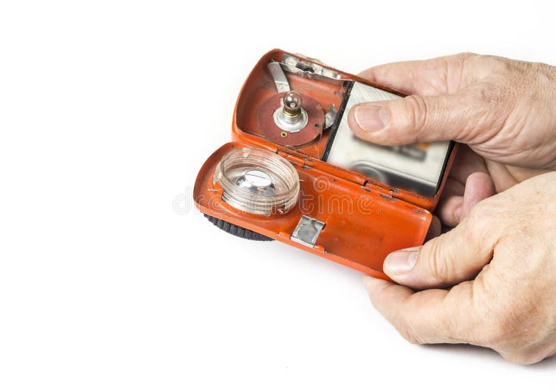 Old Battery Flashlight with Handle Isolated. Stock Photo - Image of ...
