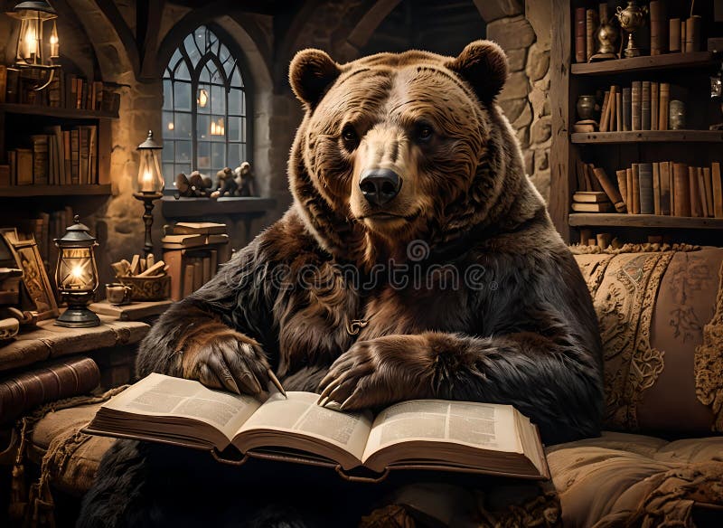 Old bear reading a book stock illustration. Illustration of gift ...