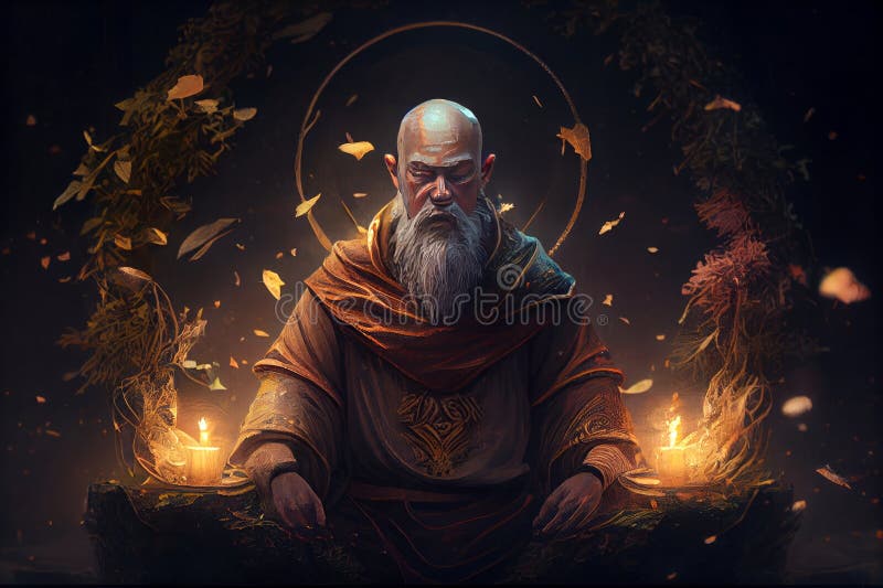 Old Bearded Warrior Monk Meditating Image Generative AI Stock ...