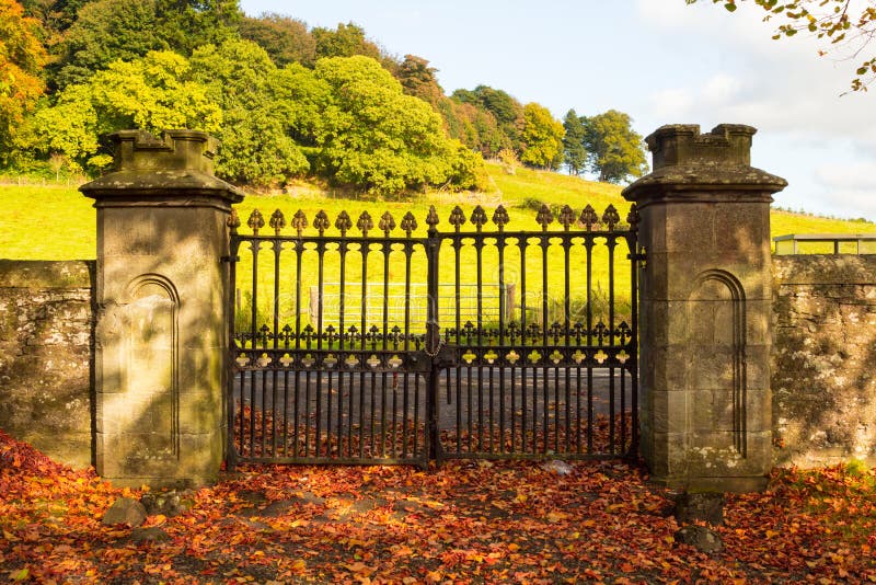 Old, Beautiful Iron Gate at the Old Scottish Church in Autumn Stock ...