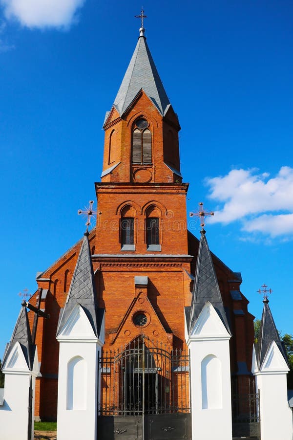Old Beautiful Red Brick Church on a Sunny Day Stock Image - Image of ...