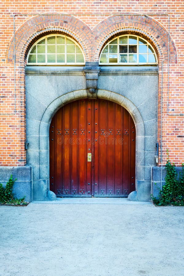 Old Beautiful Street Gate on Brick Wall Background. Architecture ...