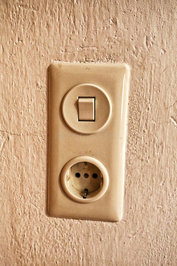 Old Beige Electric Switch Combined with Socket Stock Photo - Image of ...