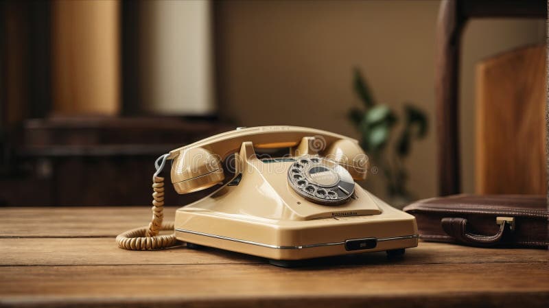 Old Beige Phone Retro on a Wood Table Stock Illustration - Illustration ...