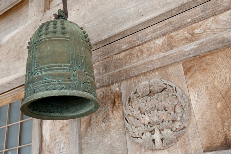 Old Bell, Front of Shinto Temple, Japan Stock Photo - Image of copper ...