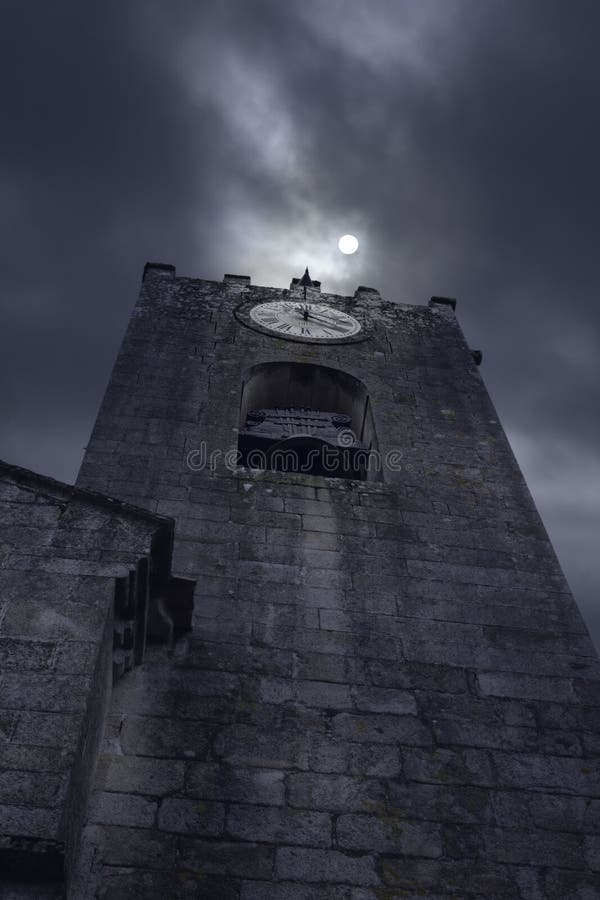 Old Bell Tower in a Cloudy Full Moon Night Stock Photo - Image of ...