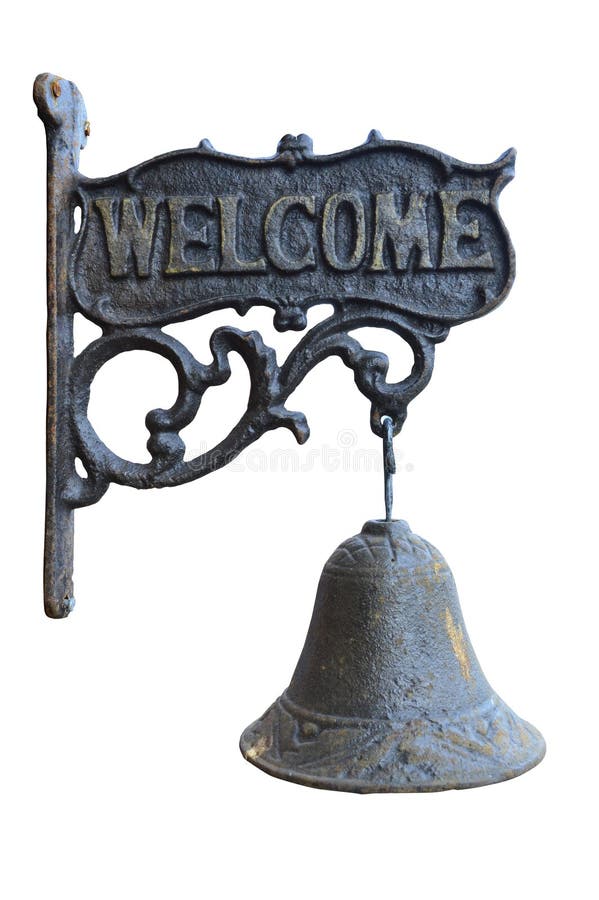 Old Iron Welcome Signs and Bell Isolated White Bac Stock Photo - Image ...