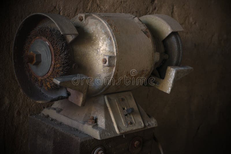 Old Bench Grinder in a Car Workshop Stock Photo - Image of grinder ...