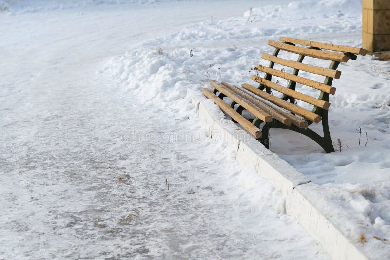 Old Bench on a Snow Winter Background Stock Photo - Image of weather ...