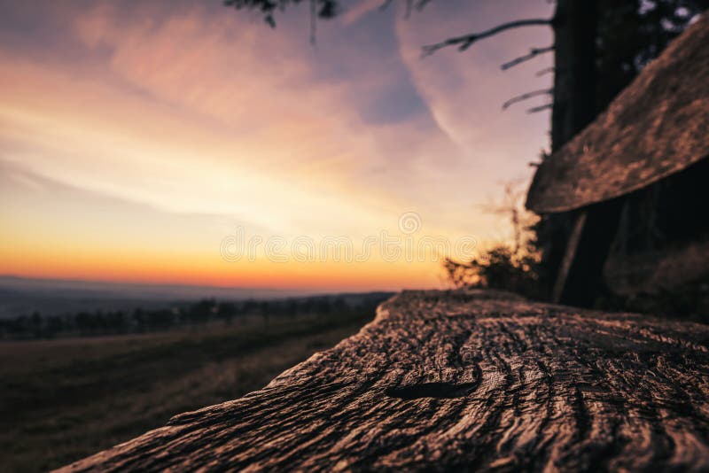 Old bench in sunset stock photo. Image of background - 242539128