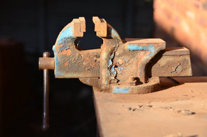 Old bench vice stock image. Image of blue, corroded, clamp - 26117259