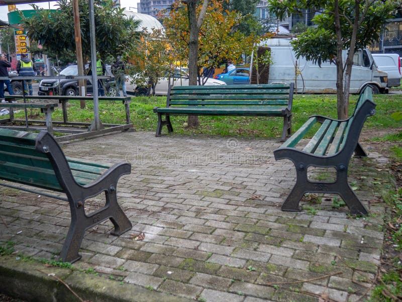 Old Benches in the Park. Benches in the Courtyard of the Old City Stock ...