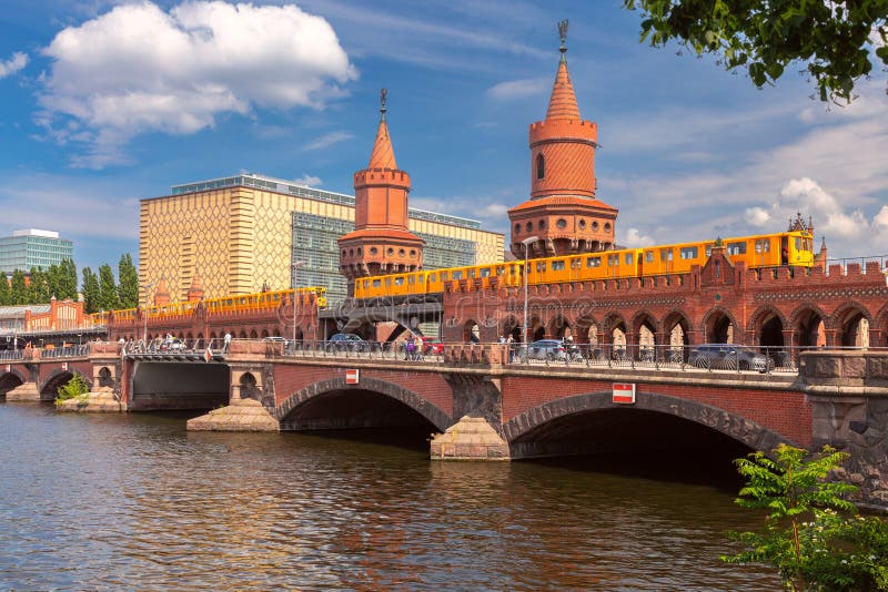Old Berlin Oberbaum Bridge Over the Spree River on a Sunny Day. Stock ...