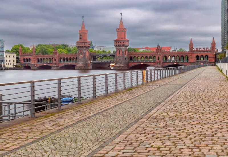 Old Berlin Oberbaum Bridge Over the Spree River at Sunset. Stock Image ...