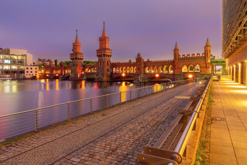 Old Berlin Oberbaum Bridge Over the Spree River at Sunset. Stock Image ...