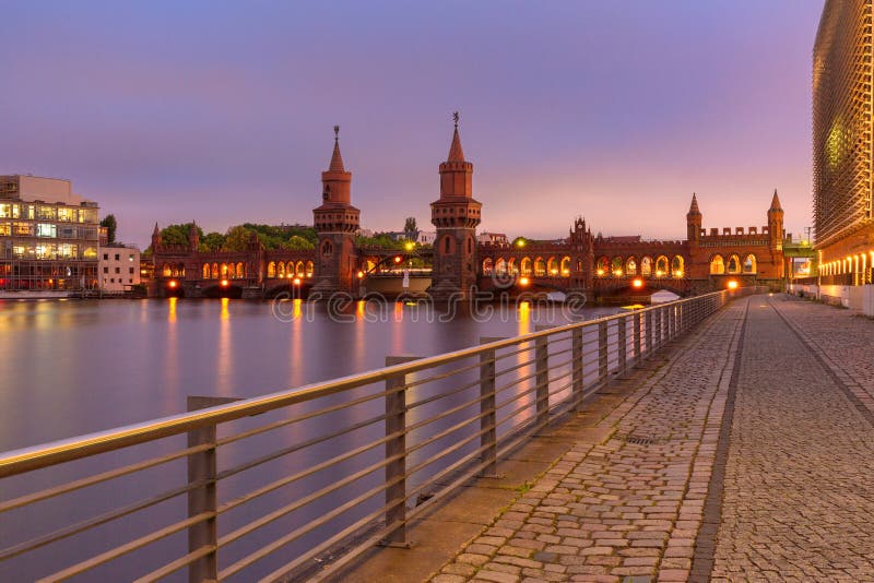 Old Berlin Oberbaum Bridge Over the Spree River at Sunset. Stock Photo ...