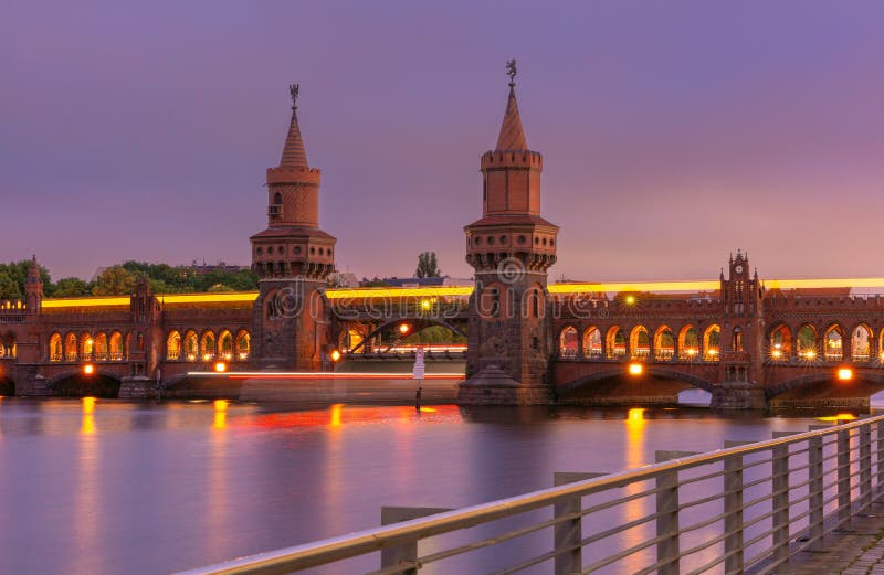 Old Berlin Oberbaum Bridge Over the Spree River at Sunset. Stock Photo ...