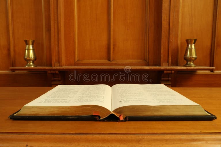 Old Bible Open on Communion Table Stock Photo - Image of communion ...
