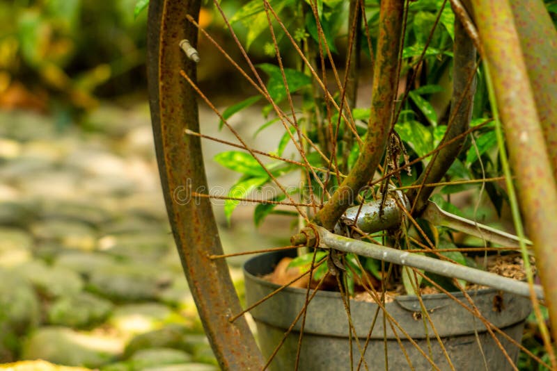 An Old Bicycle Wheel with Rusty Iron and Spokes Stock Image - Image of ...