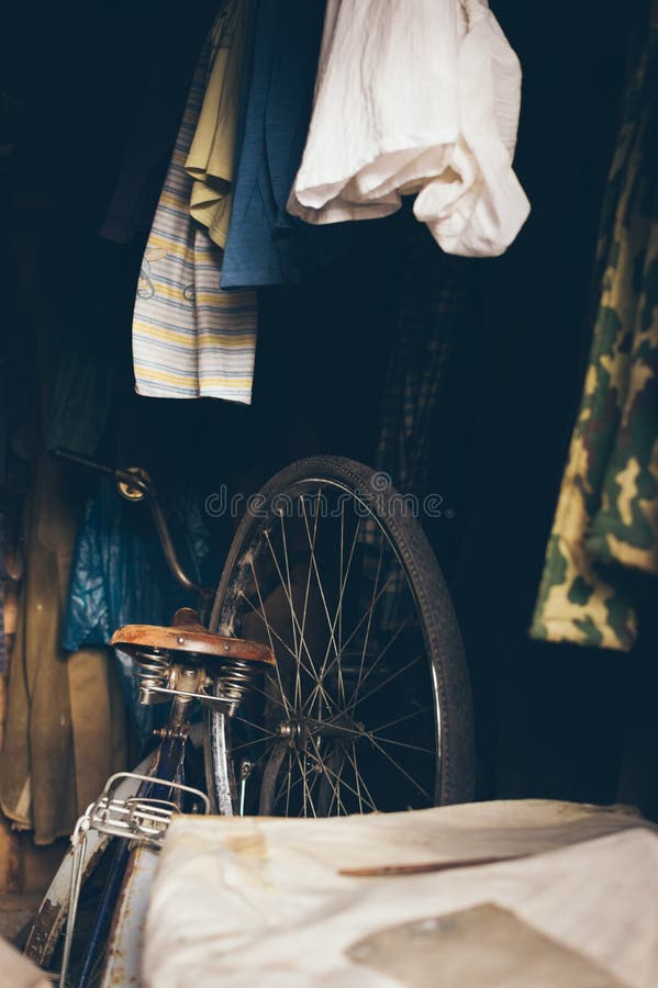 Old Bicycle and Worn-out Things in Shed Stock Photo - Image of repair ...